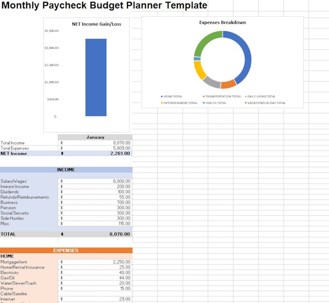 Editable Monthly Paycheck Budget Planner, Monthly Budget Planner ...