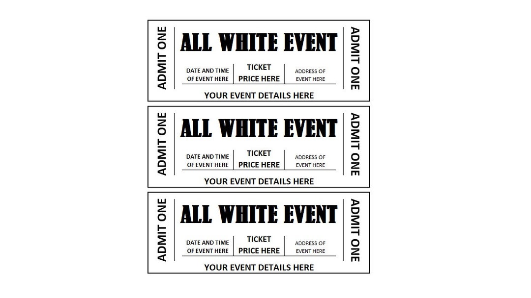 Editable All White Event Ticket, All White Ticket Printables, Editable ...