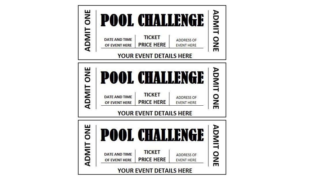 Bearbeitbares Pool-Event-Ticket, Pool-Challenge-Ticket-Ausdrucke ...