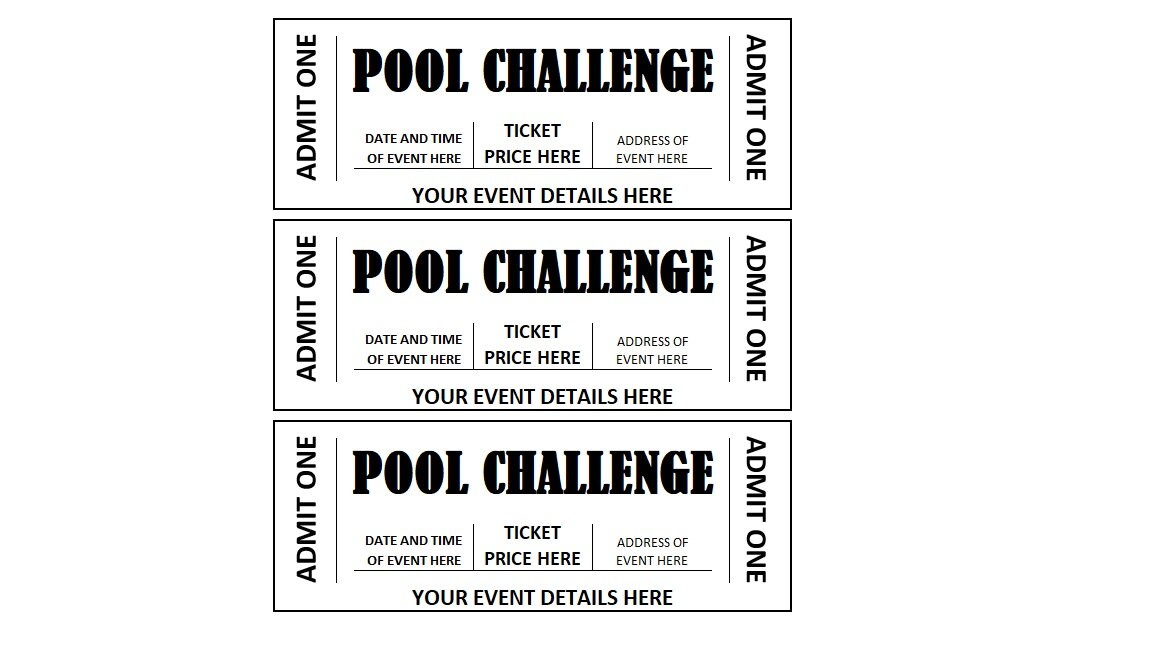 Editable Pool Event Ticket, Pool Challenge Ticket Printables, Editable ...