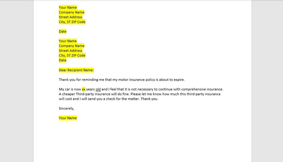 Letter Request for Changing A Car Insurance Policy, Car Insurance ...