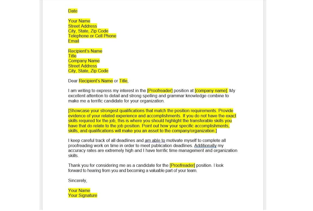 Proofreader Cover Letter, Cover Letter Template, Editable Cover Letter ...