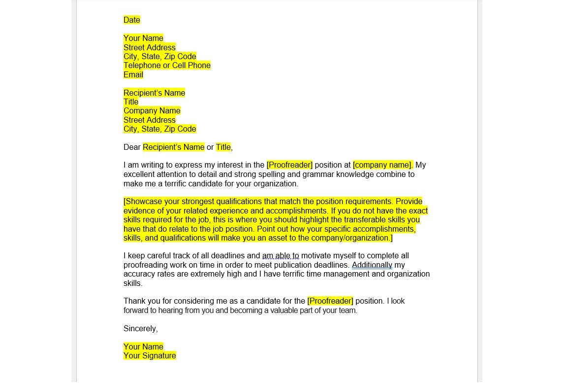 Proofreader Cover Letter, Cover Letter Template, Editable Cover Letter ...