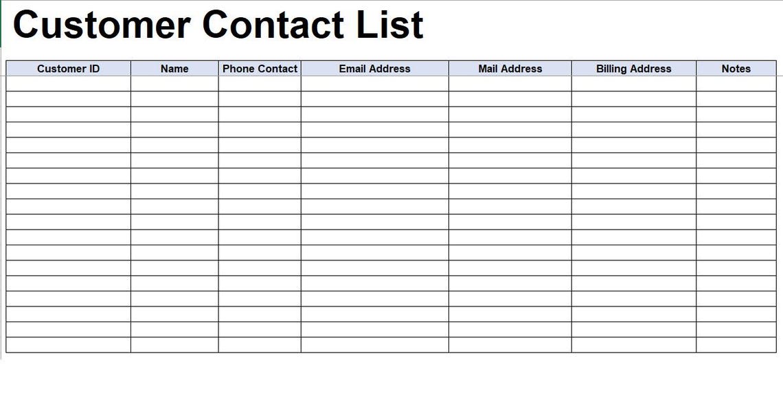 Customer Client Contact List, Customer Client Contact List Template ...