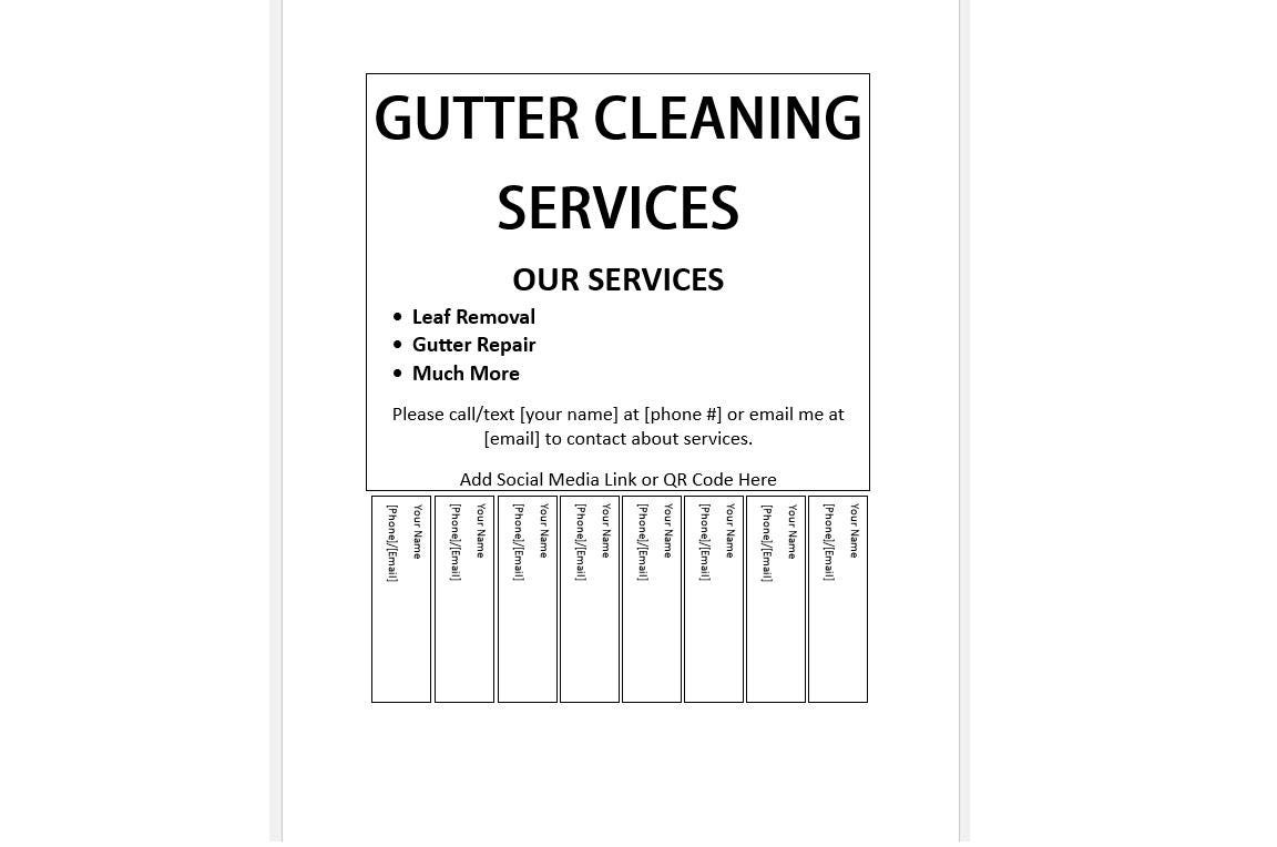 Editable Gutter Cleaning Service Tear-off Flyer, Gutter Cleaning ...