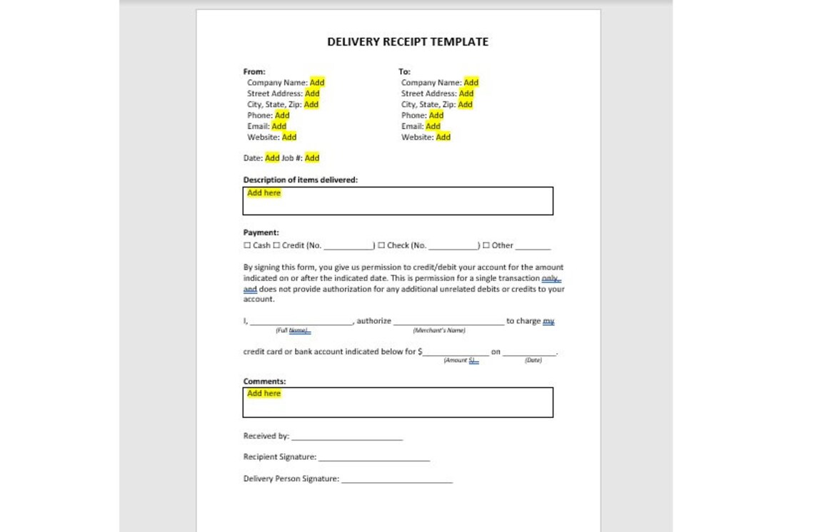 Delivery Receipt Template, Receipt, Receipt Template, Word Template ...