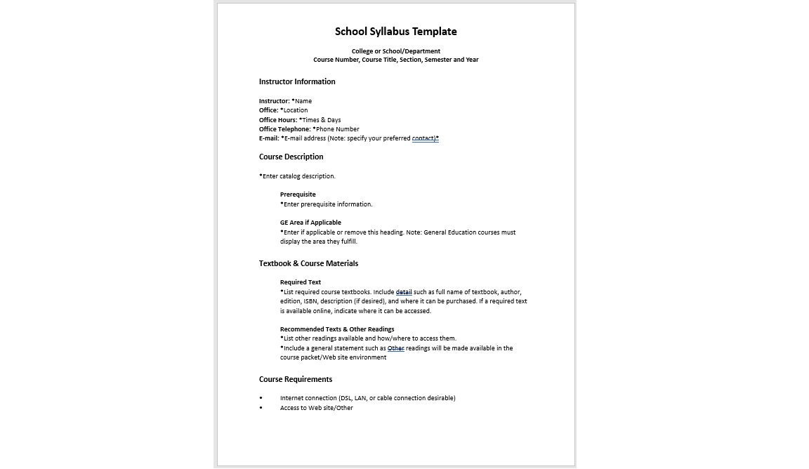 Editable School Syllabus Template, Editable Syllabus, School Syllabus ...