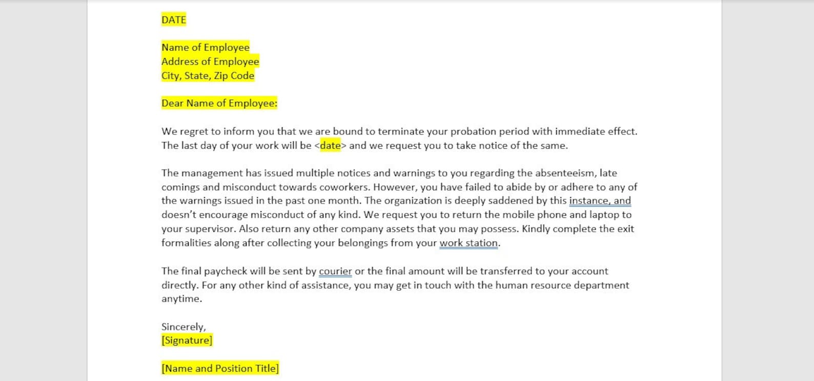 Probation Early Termination Letter Template, Probation Termination ...