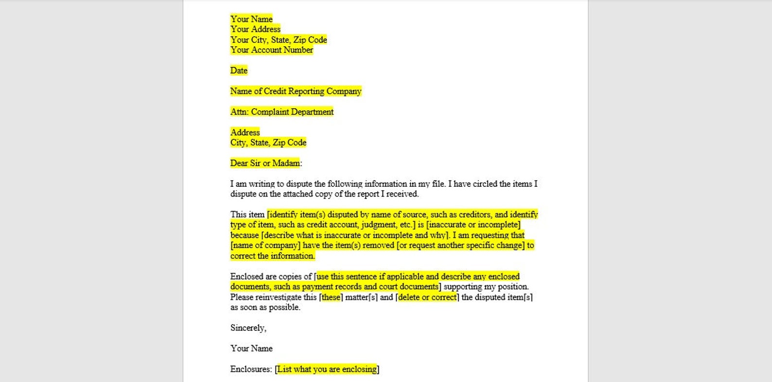 Credit Report Dispute Letter Template, Credit Report Dispute Letter ...