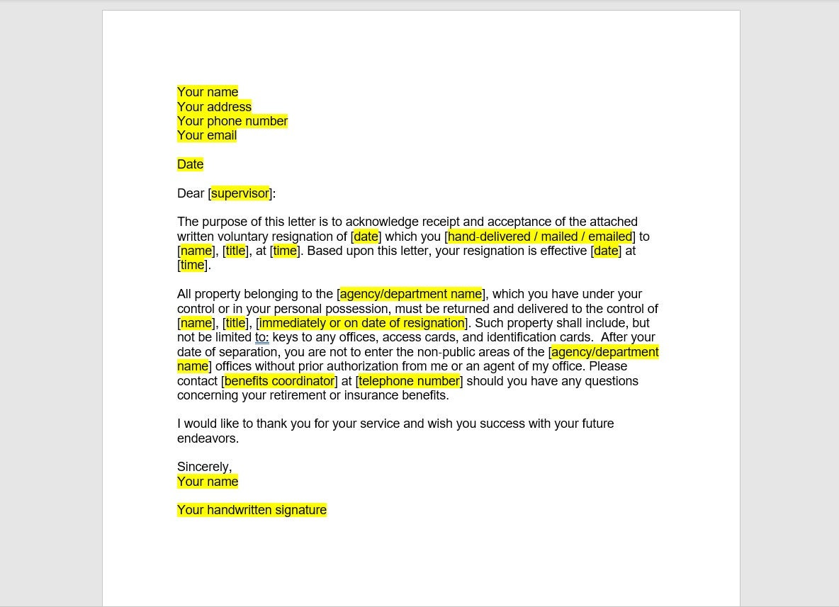 Resignation Acceptance Letter, Resignation Letter, Resignation Template ...