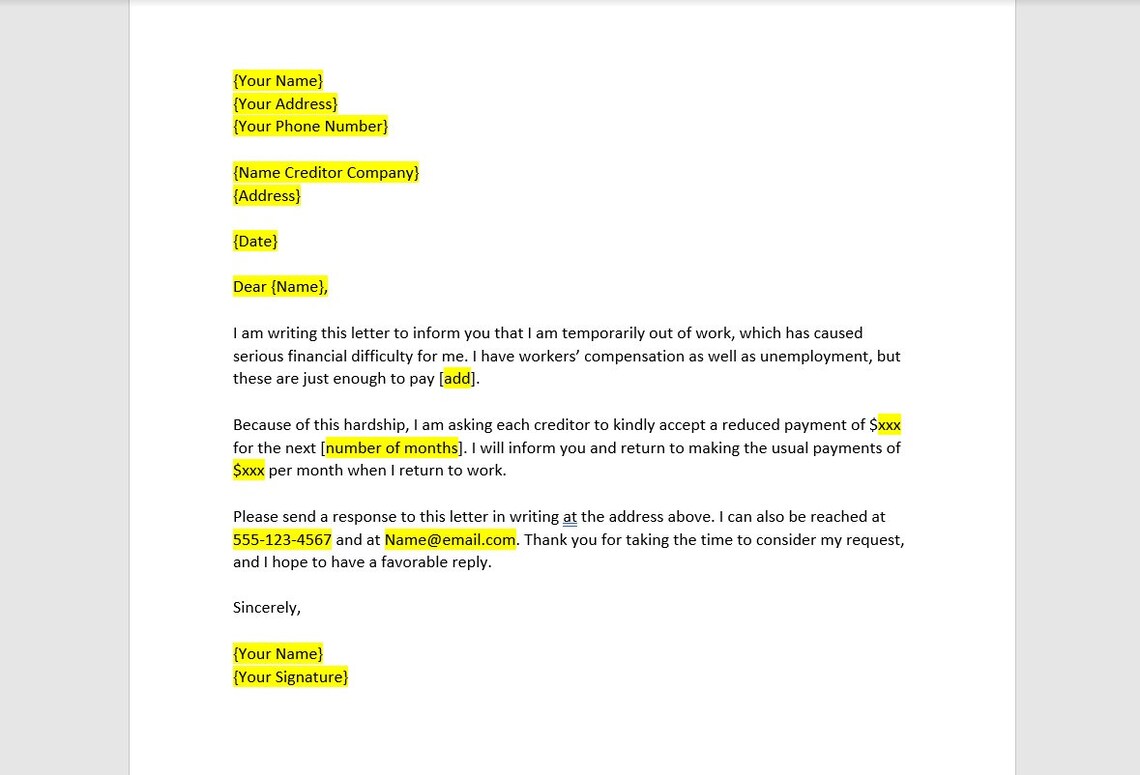 Unable To Pay Debt Unable To Pay Debt Template Unable To Pay Letter Word Template Simple 