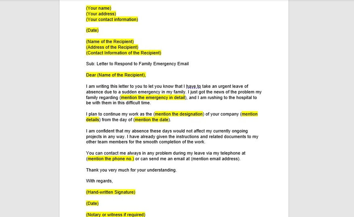 Family Emergency Email Template, Family Emergency Email, Family ...