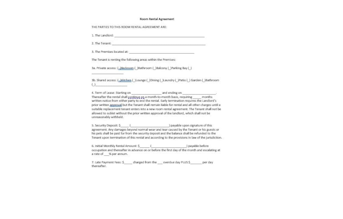 Room Rental Agreement Template, Room Rental Agreement Letter, Rental ...