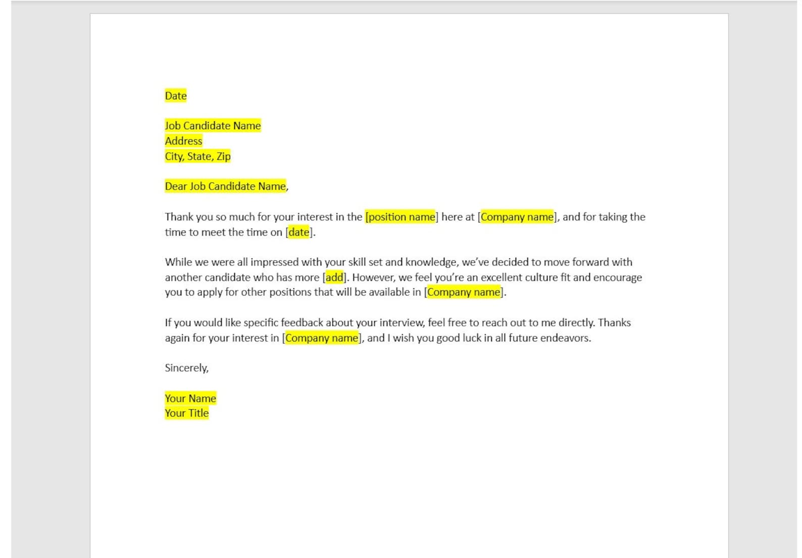 Rejection Letter After Interview, Post Interview Rejection Letter, Job ...