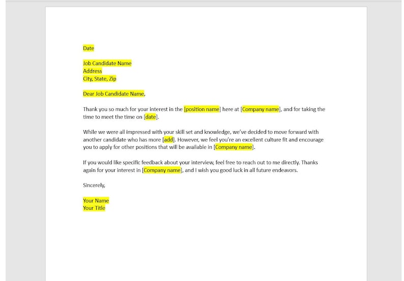 Rejection Letter After Interview, Post Interview Rejection Letter, Job ...