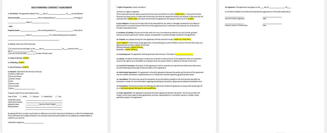 Editable Deck Painting Contract, Deck Painting Contract Template, Deck ...