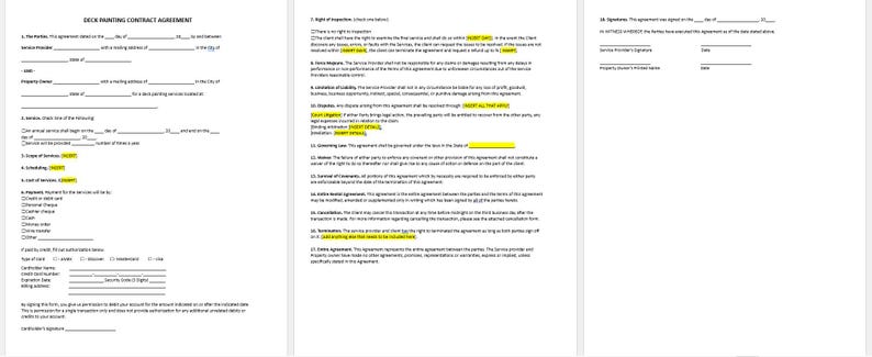 Editable Deck Painting Contract, Deck Painting Contract Template, Deck ...