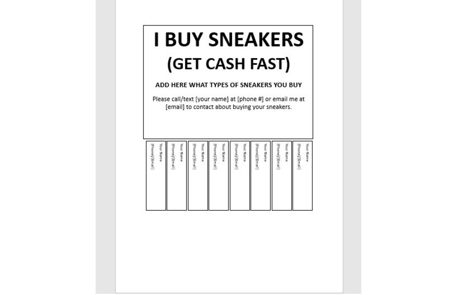 Editable Buy Sneakers Tear-off Flyer Tear-off Flyer Template - Etsy