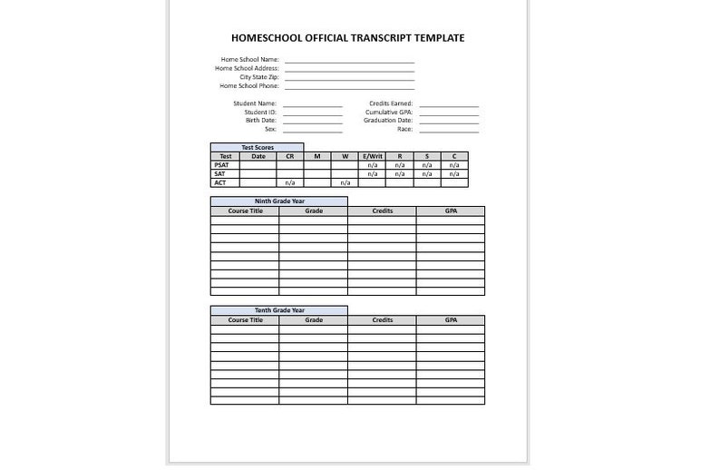 Editable Homeschool Official Transcript Template Homeschool Official