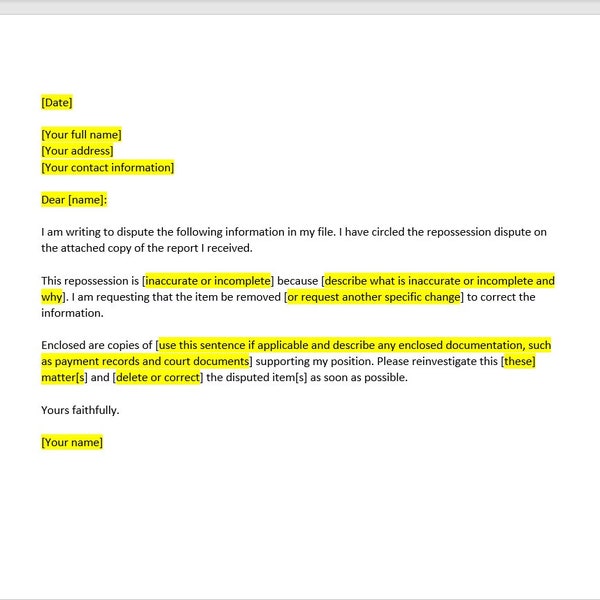 Repossession Letter - Etsy