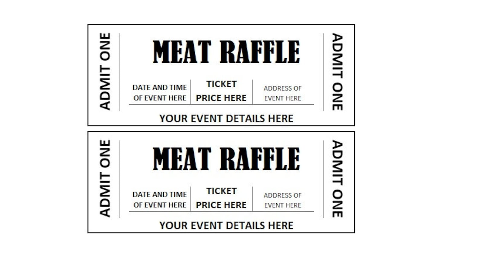 Editable Meat Raffle Event Ticket, Meat Raffle Ticket Printables ...