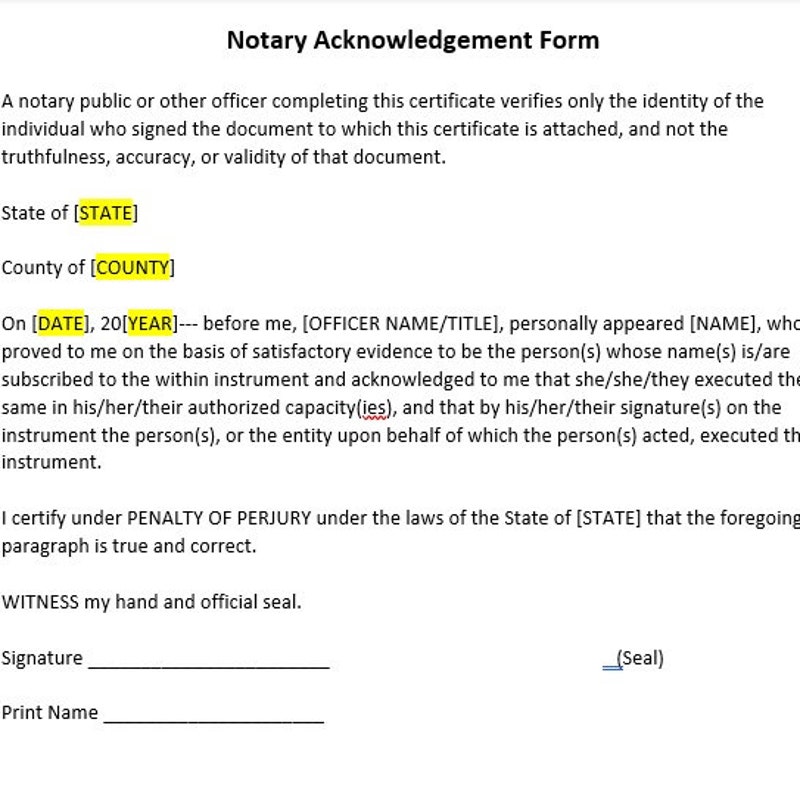 Simple Notary Acknowledgement - Etsy