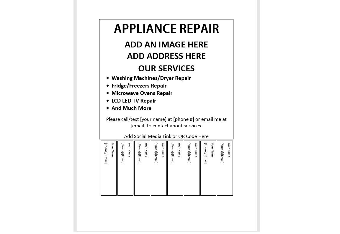 Editable Appliance Repair Tear-off Flyer, Appliance Repair Ad, Tear-off ...