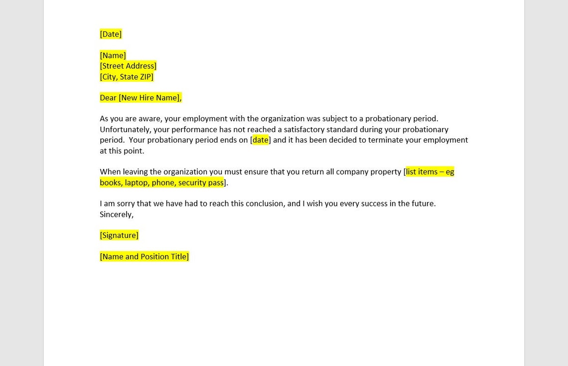 Probation Unsuccessful Completion Letter Template, Probation ...