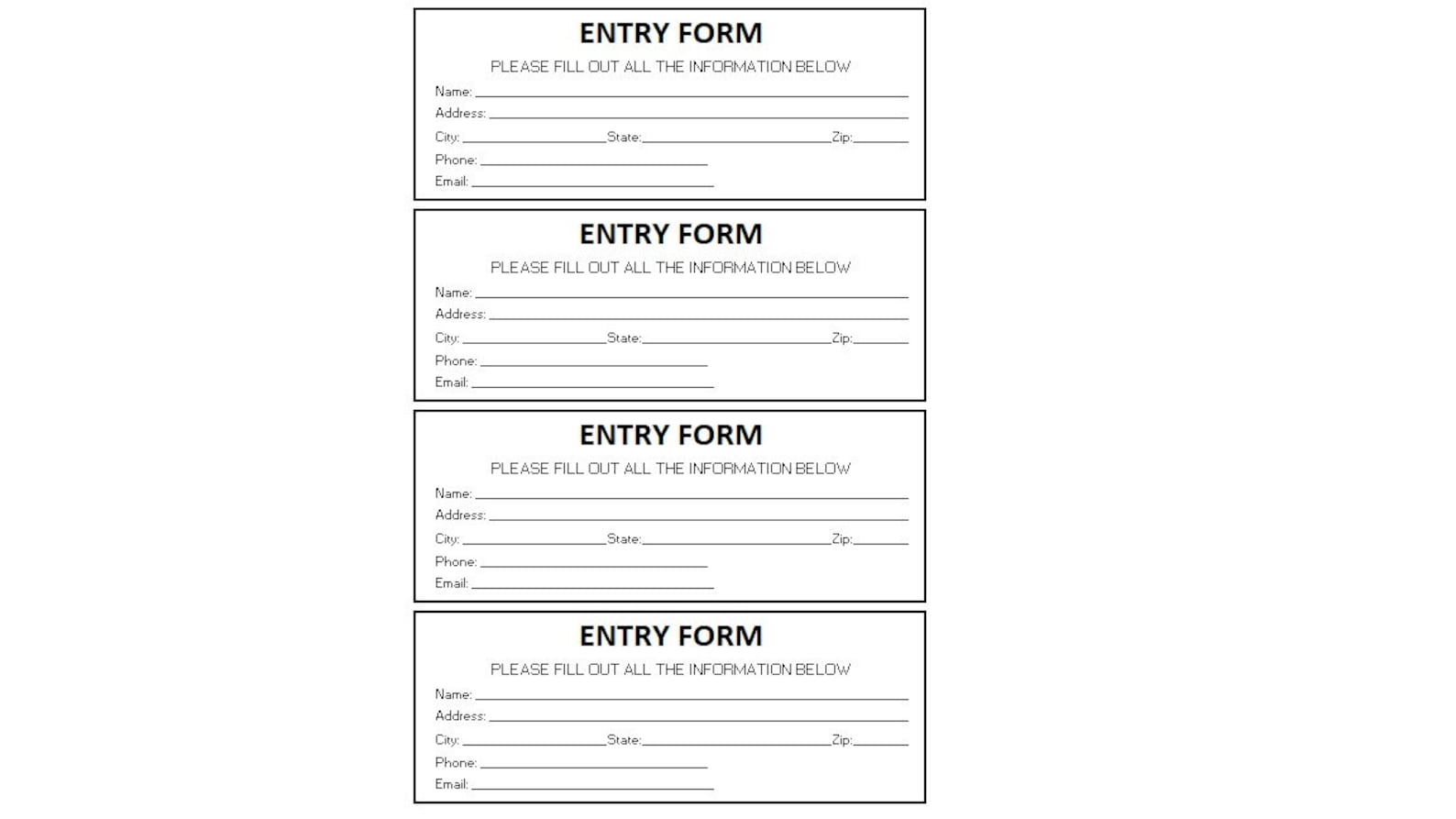 Entry Form Ticket, Entry Form Printable Ticket, Printable Entry Form ...