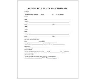 Motorcycle Bill of Sale | Motorbike Quadbike Sale Contract | Auto ...