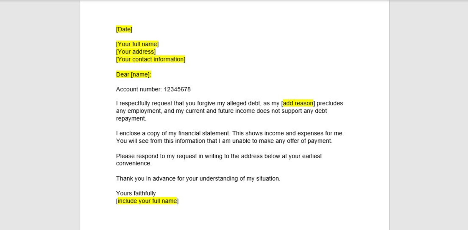 Debt Forgiveness Letter Template, Debt Forgiveness Letter, Debt ...