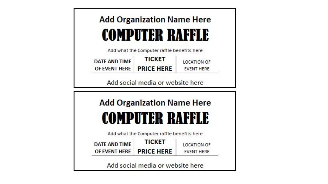 Editable Computer Ticket, Computer Ticket Fundraiser Ticket, Computer ...