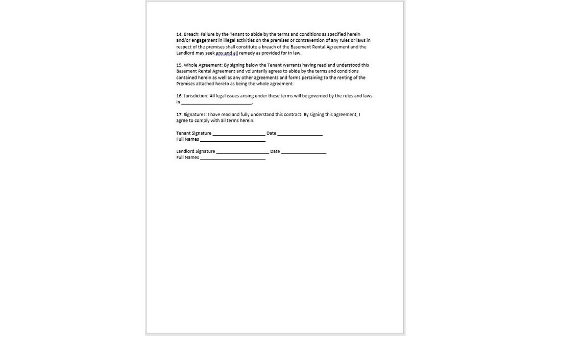Basement Rental Agreement Template, Basement Rental Agreement Letter ...