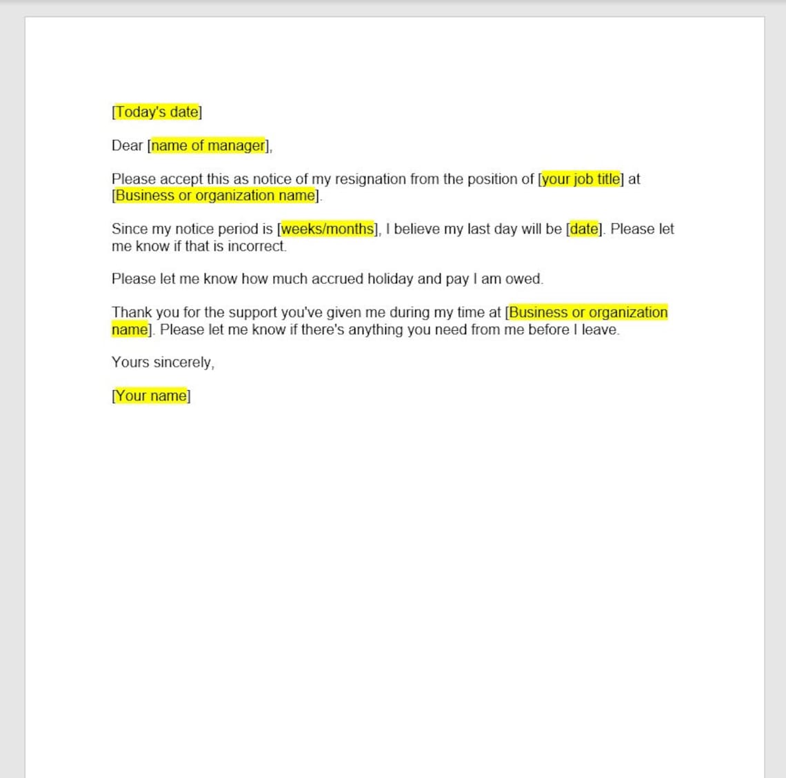 Resignation Letter Template, Resignation Letter, Resignation Template ...