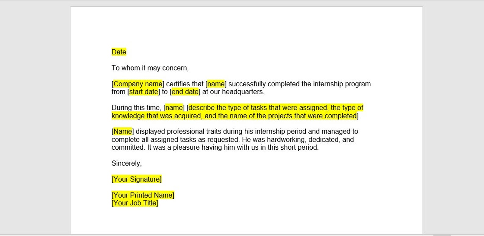 Internship Completion Letter Template, Internship Completion Letter ...