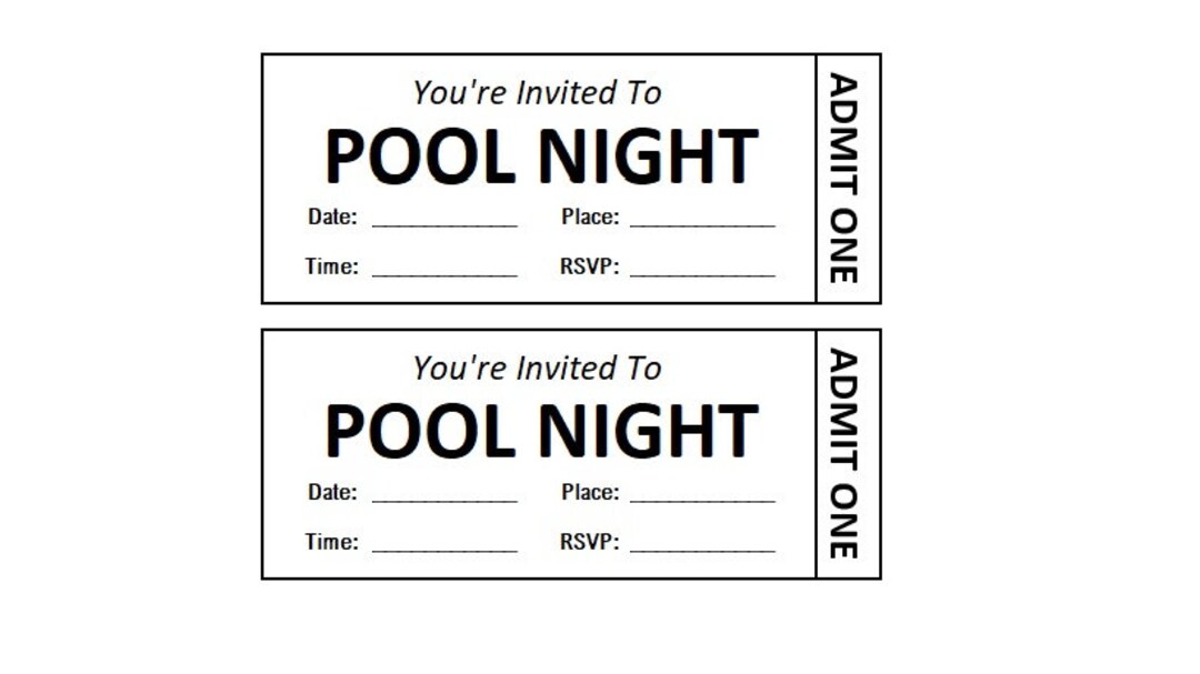 Editable Pool Event Ticket, Pool Ticket Printables, Editable Pool ...