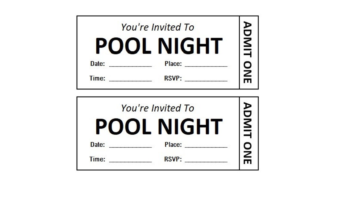 Editable Pool Event Ticket, Pool Ticket Printables, Editable Pool ...