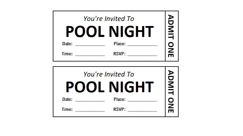 Editable Pool Event Ticket, Pool Ticket Printables, Editable Pool ...