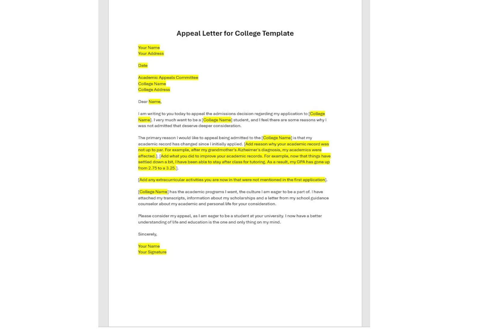 Appeal Letter for College Template, Appeal Letter for College, College ...
