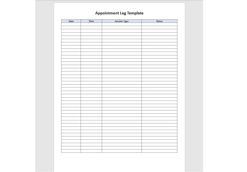 Editable Appointment Log, Appointment Log Template, Appointment Log ...