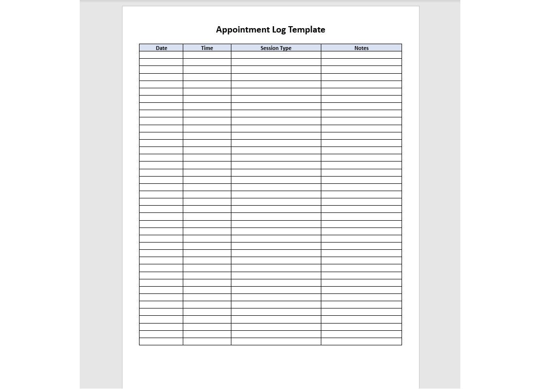 Editable Appointment Log, Appointment Log Template, Appointment Log ...