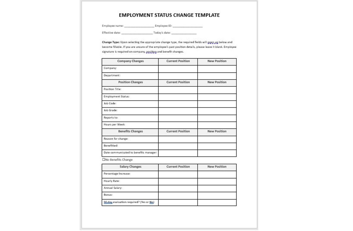 Editable Employment Status, Employment Status Change Template, Job ...