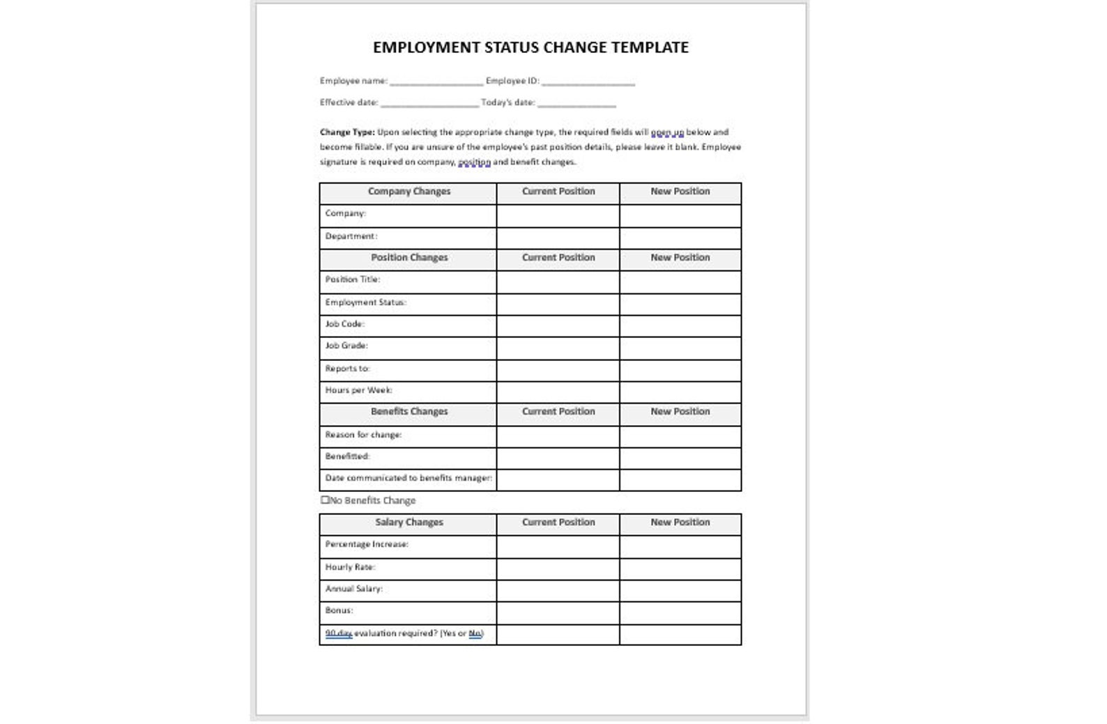 Editable Employment Status, Employment Status Change Template, Job ...