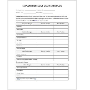Editable Employment Status, Employment Status Change Template, Job ...