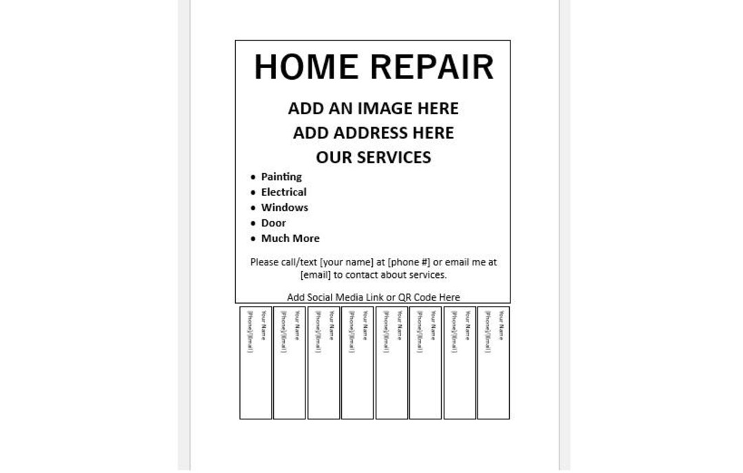 Editable Home Repair Tear-off Flyer, Home Repair Ad, Tear-off Flyer ...