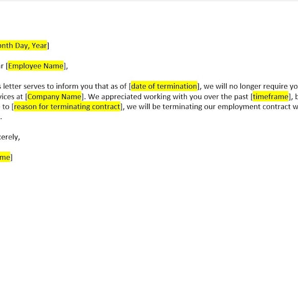 Employee Termination Letter Word Document - Etsy