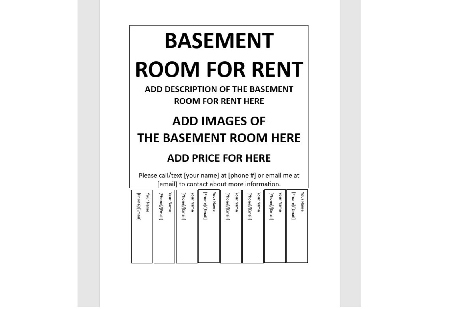 Editable Basement Room for Rent Tear-off Flyer, Tear-off Flyer Template ...