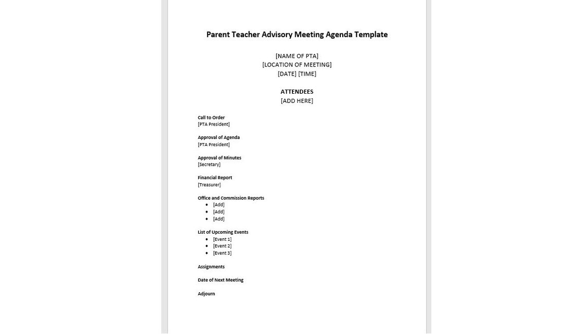 Editable Parent Teacher Advisory Meeting Template, PTA Meeting Template ...