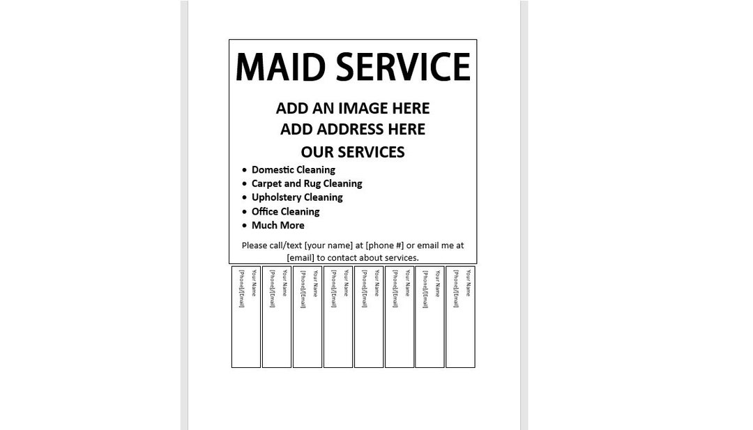 Editable Maid Service Tear-off Flyer, Maid Service Ad, Tear-off Flyer ...