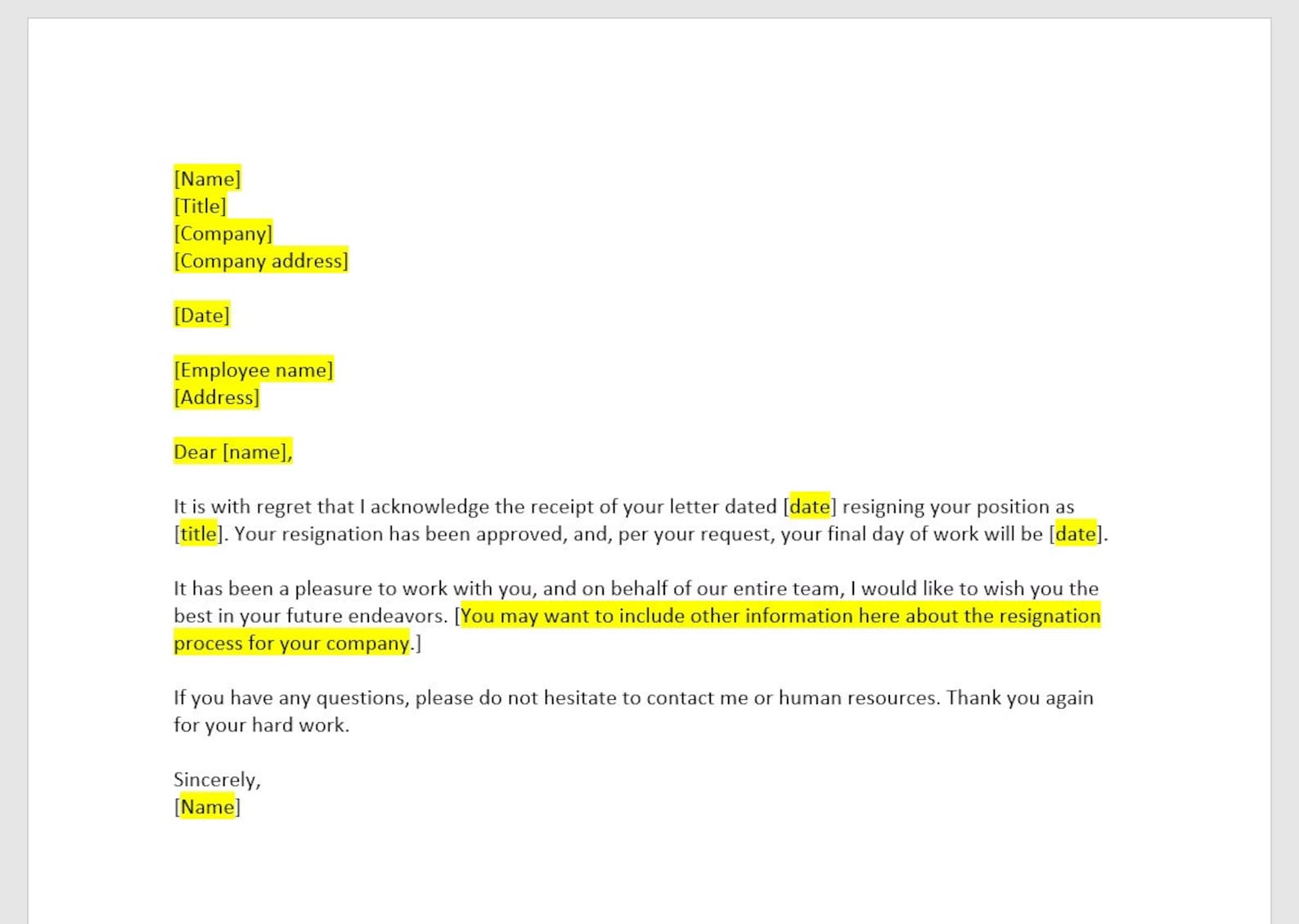 Resignation Acceptance Letter Template, Resignation Letter, Resignation ...